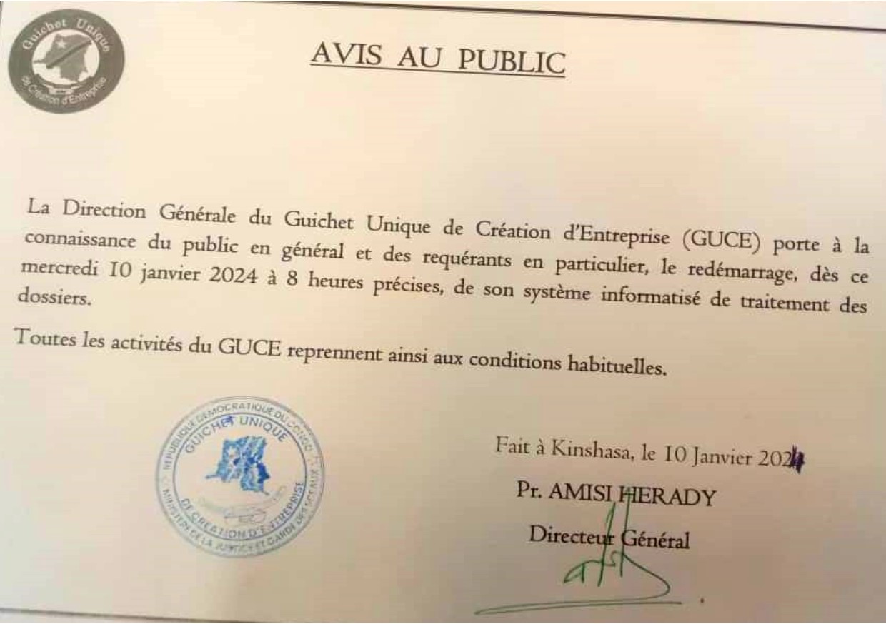 « Le Guichet Unique de Création des Entreprises, GUCE, a déjà relancé ...